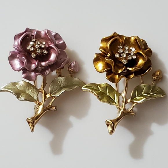 Jewelry | English Rose Brooch Flower Gold Yellow Pin Wedding Enamel New ...